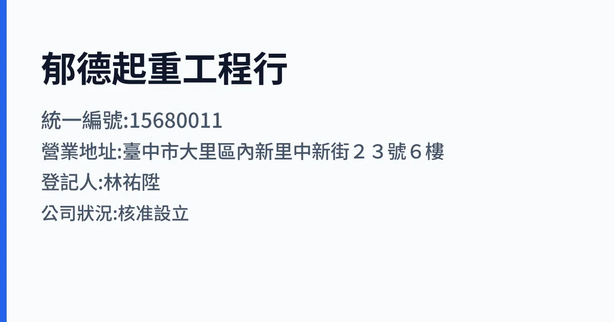 郁德起重工程行 - 統編 15680011(臺中市) 公司登記資料與營業項目詳細圖表