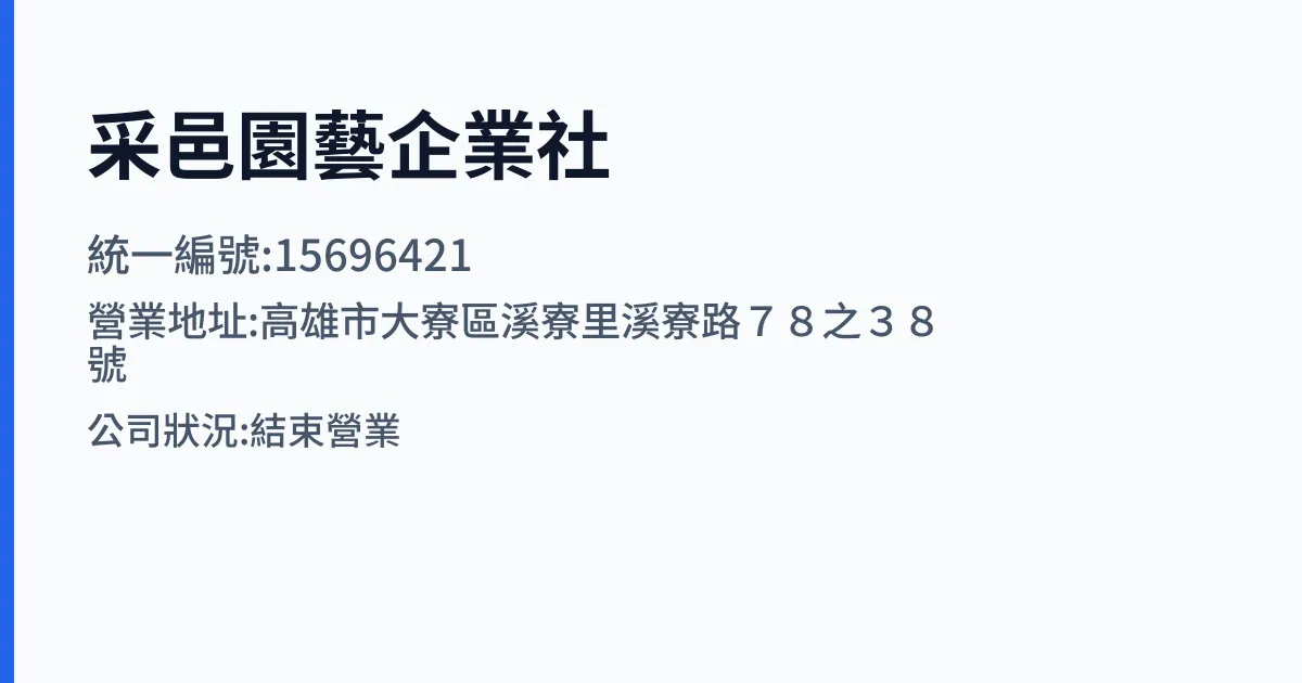 采邑園藝企業社 - 統編 15696421(高雄市) 公司登記資料與營業項目詳細圖表