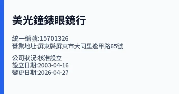 美光鐘錶眼鏡行的照片-統編 15701326(屏東縣) 公司登記資料與營業項目詳細圖表