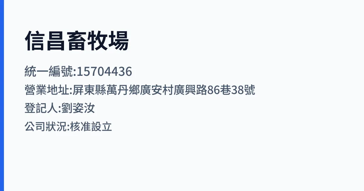 信昌畜牧場 - 統編 15704436(屏東縣) 公司登記資料與營業項目詳細圖表