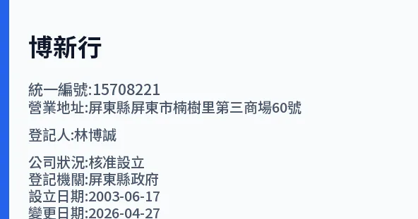博新行的照片-統編 15708221(屏東縣) 公司登記資料與營業項目詳細圖表