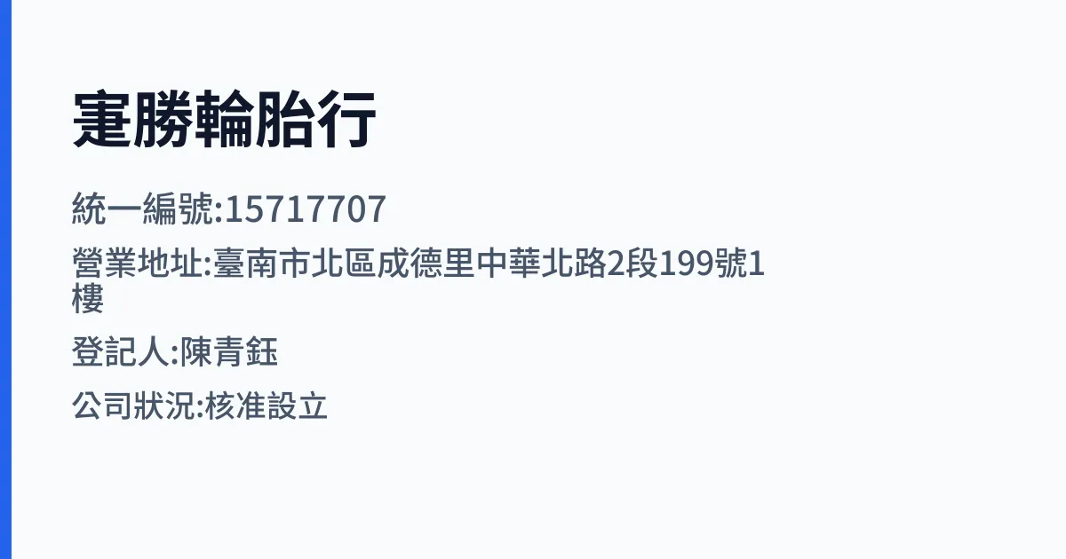 寁勝輪胎行 - 統編 15717707(臺南市) 公司登記資料與營業項目詳細圖表