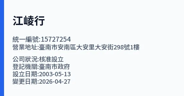 江崚行的照片-統編 15727254(臺南市) 公司登記資料與營業項目詳細圖表
