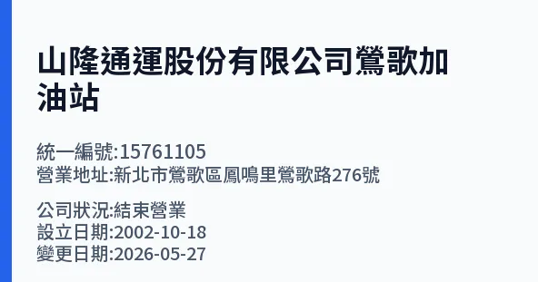 山隆通運股份有限公司鶯歌加油站的照片-統編 15761105(新北市) 公司登記資料與營業項目詳細圖表
