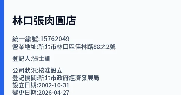 林口張肉圓店的照片-統編 15762049(新北市) 公司登記資料與營業項目詳細圖表