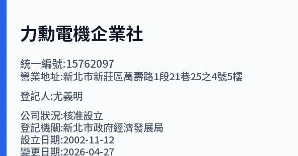 力勳電機企業社的照片-統編 15762097(新北市) 公司登記資料與營業項目詳細圖表