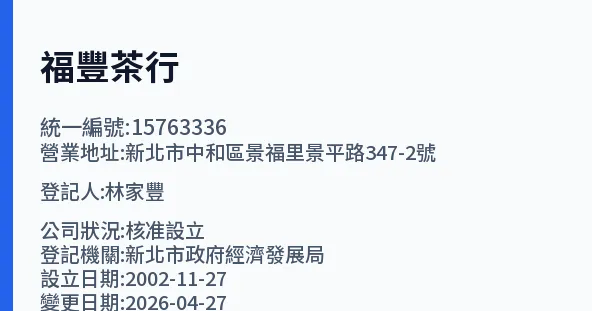 福豐茶行的照片-統編 15763336(新北市) 公司登記資料與營業項目詳細圖表