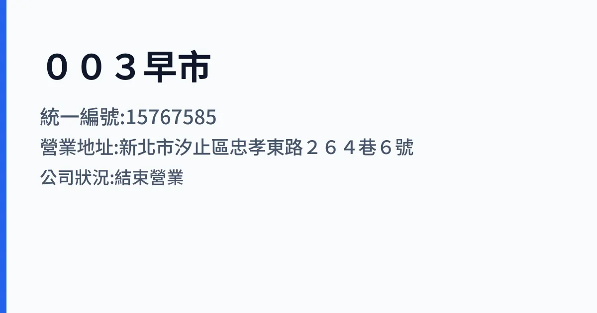 003早市 - 統編 15767585(新北市) 公司登記資料與營業項目詳細圖表