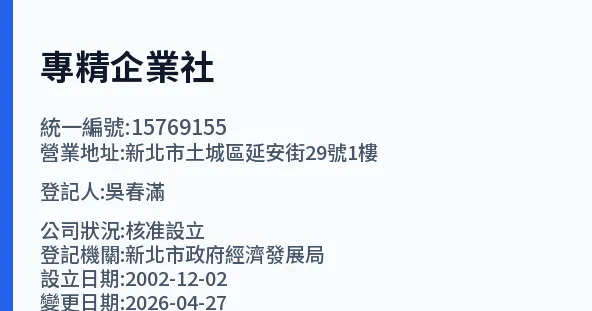 專精企業社的照片-統編 15769155(新北市) 公司登記資料與營業項目詳細圖表