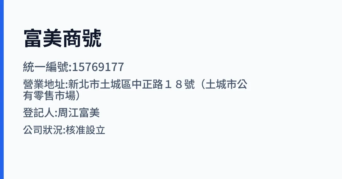 富美商號 - 統編 15769177（新北市） 公司登記資料與營業項目詳細圖表