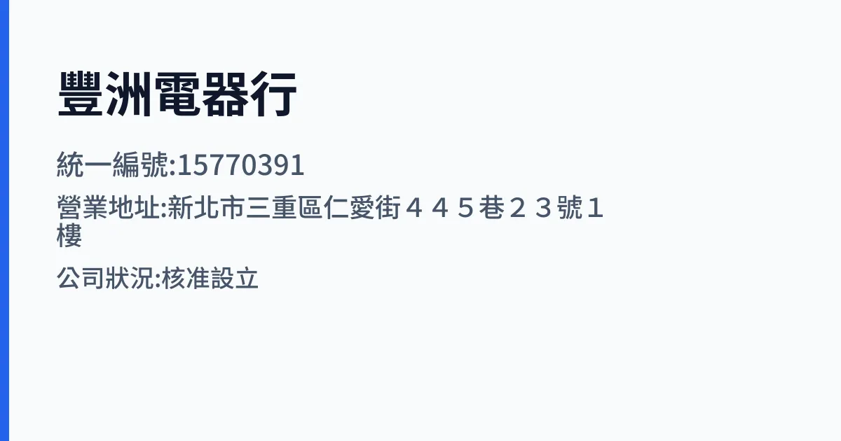 豐洲電器行 - 統編 15770391(新北市) 公司登記資料與營業項目詳細圖表