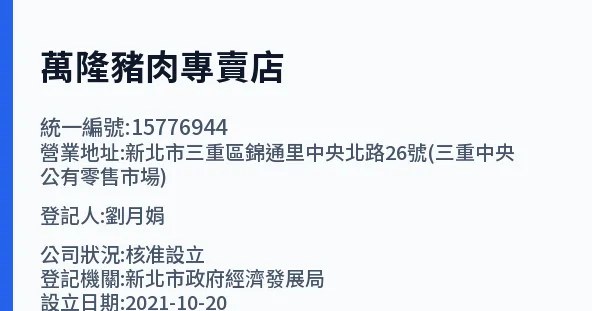 萬隆豬肉專賣店的照片-統編 15776944(新北市) 公司登記資料與營業項目詳細圖表