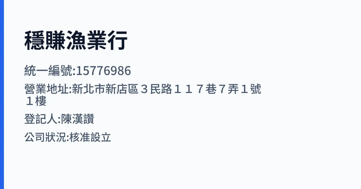 穩賺漁業行 - 統編 15776986(新北市) 公司登記資料與營業項目詳細圖表