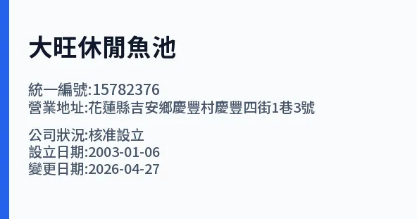 大旺休閒魚池的照片-統編 15782376(花蓮縣) 公司登記資料與營業項目詳細圖表