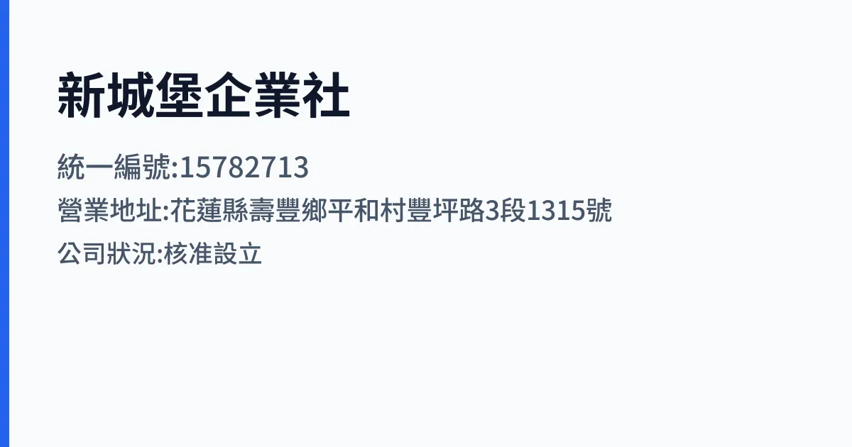 新城堡企業社 - 統編 15782713(花蓮縣) 公司登記資料與營業項目詳細圖表