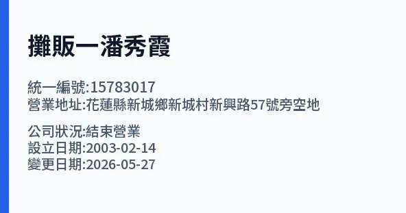 攤販一潘秀霞的照片-統編 15783017(花蓮縣) 公司登記資料與營業項目詳細圖表