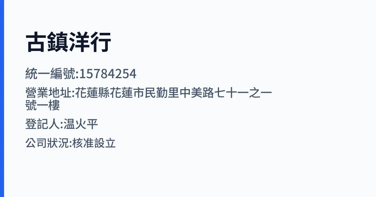 古鎮洋行 - 統編 15784254(花蓮縣) 公司登記資料與營業項目詳細圖表