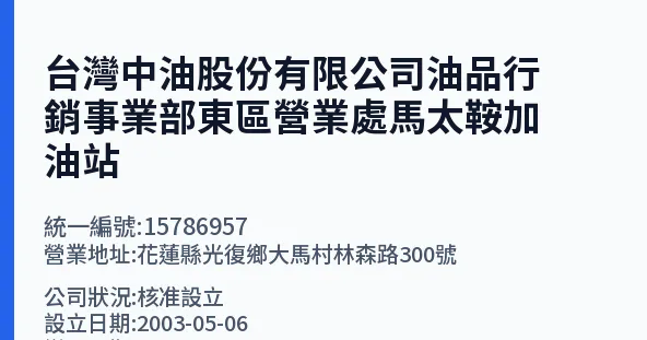 台灣中油股份有限公司油品行銷事業部東區營業處馬太鞍加油站的照片-統編 15786957(花蓮縣) 公司登記資料與營業項目詳細圖表
