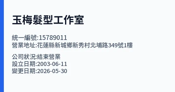 玉梅髮型工作室的照片-統編 15789011(花蓮縣) 公司登記資料與營業項目詳細圖表