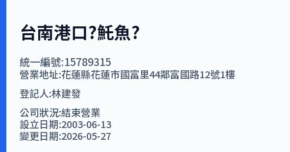 台南港口?魠魚?的照片-統編 15789315(花蓮縣) 公司登記資料與營業項目詳細圖表