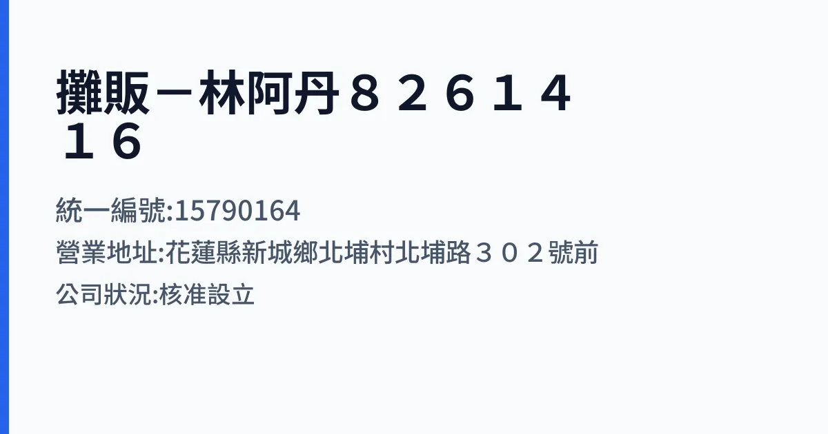 攤販-林阿丹8261416 - 統編 15790164(花蓮縣) 公司登記資料與營業項目詳細圖表
