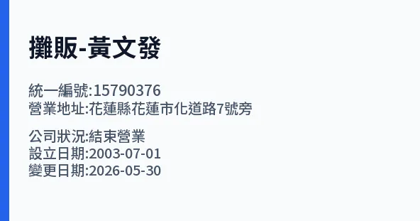 攤販-黃文發的照片-統編 15790376(花蓮縣) 公司登記資料與營業項目詳細圖表