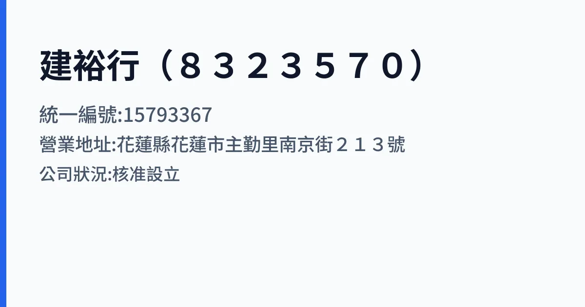 建裕行（８３２３５７０） - 統編 15793367(花蓮縣) 公司登記資料與營業項目詳細圖表