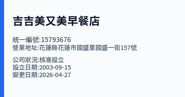 吉吉美又美早餐店的照片-統編 15793676(花蓮縣) 公司登記資料與營業項目詳細圖表