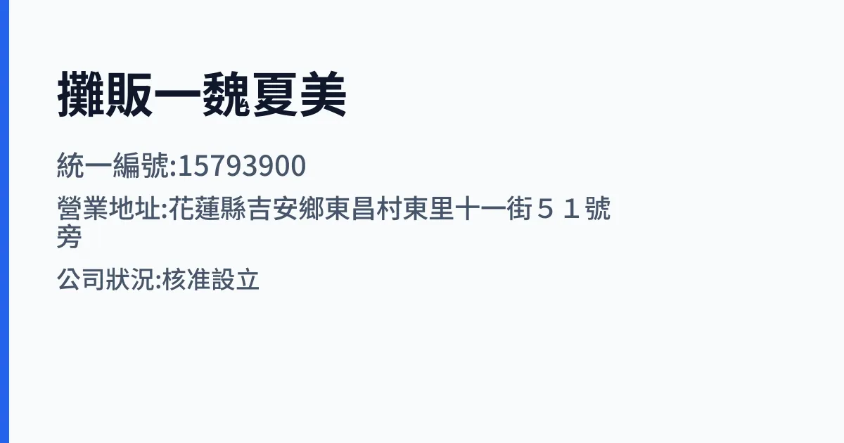 攤販一魏夏美 - 統編 15793900(花蓮縣) 公司登記資料與營業項目詳細圖表