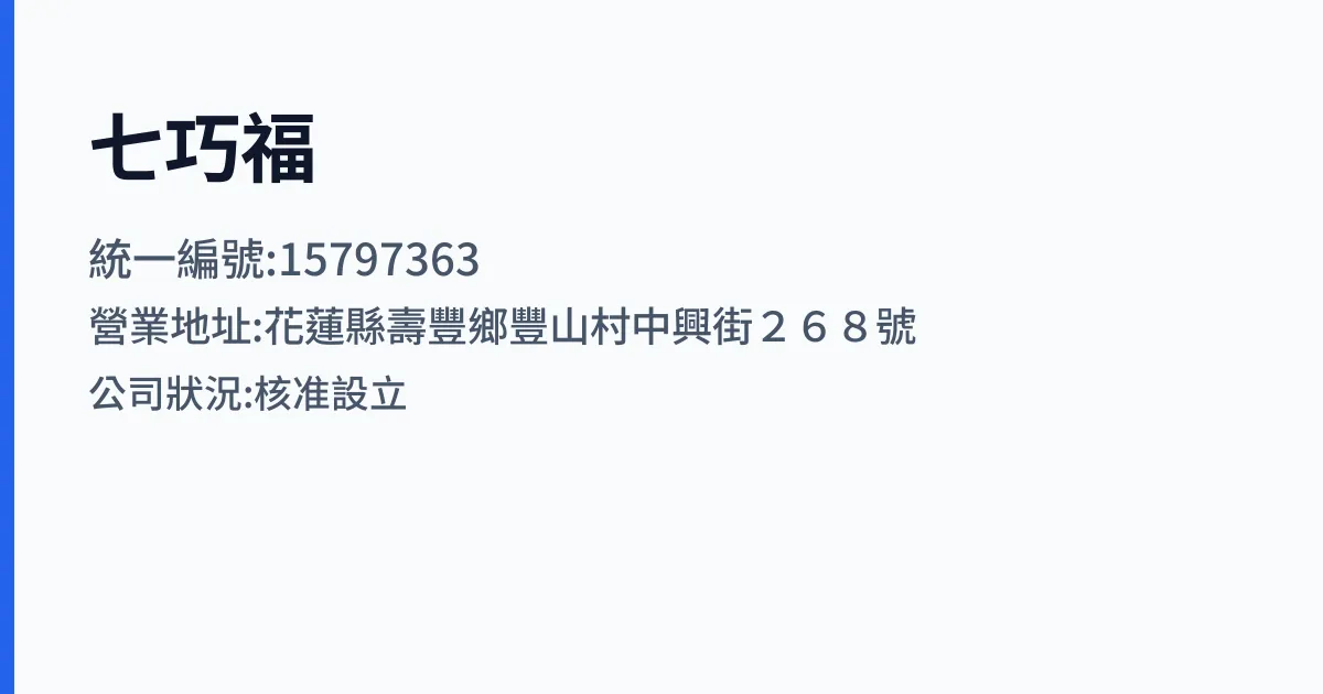 七巧福 - 統編 15797363(花蓮縣) 公司登記資料與營業項目詳細圖表