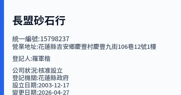 長盟砂石行的照片-統編 15798237(花蓮縣) 公司登記資料與營業項目詳細圖表