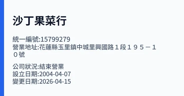 沙丁果菜行的照片-統編 15799279(花蓮縣) 公司登記資料與營業項目詳細圖表