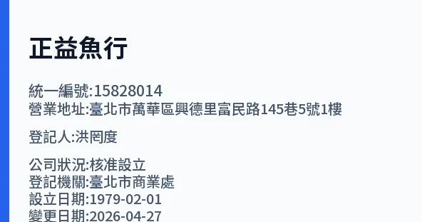 正益魚行的照片-統編 15828014(臺北市) 公司登記資料與營業項目詳細圖表