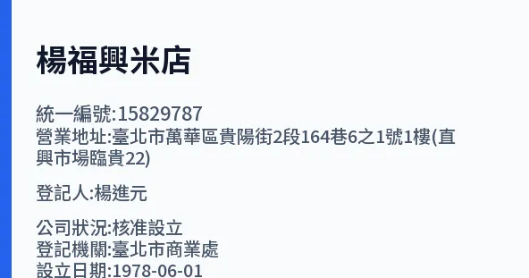 楊福興米店的照片-統編 15829787(臺北市) 公司登記資料與營業項目詳細圖表