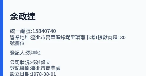余政達的照片-統編 15840740(臺北市) 公司登記資料與營業項目詳細圖表