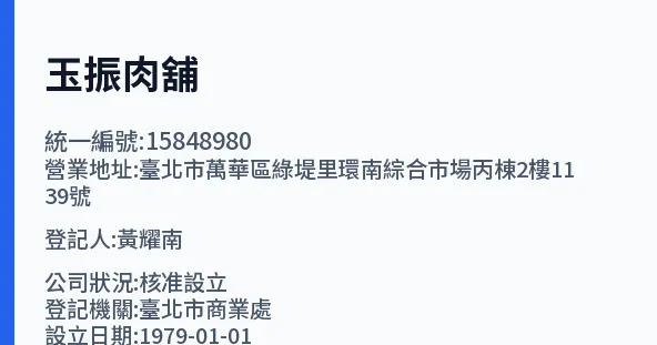 玉振肉舖的照片-統編 15848980(臺北市) 公司登記資料與營業項目詳細圖表
