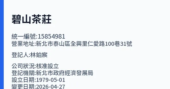 碧山茶莊的照片-統編 15854981(新北市) 公司登記資料與營業項目詳細圖表