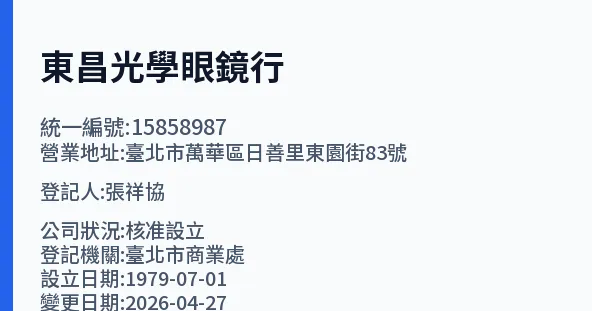 東昌光學眼鏡行的照片-統編 15858987(臺北市) 公司登記資料與營業項目詳細圖表
