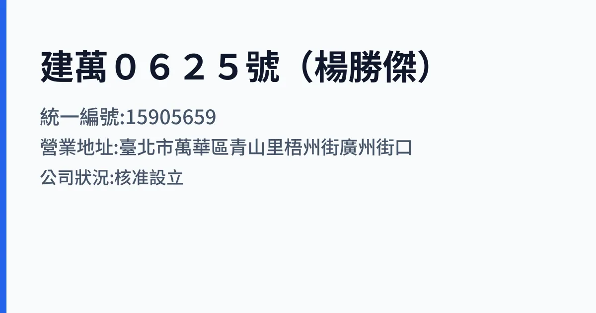 建萬０６２５號（楊勝傑） - 統編 15905659(臺北市) 公司登記資料與營業項目詳細圖表