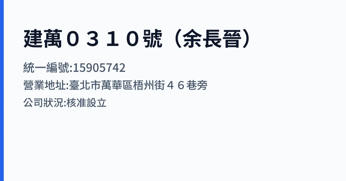 建萬0310號(余長晉) - 統編 15905742(臺北市) 公司登記資料與營業項目詳細圖表