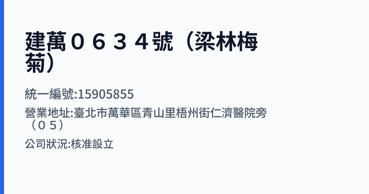 建萬0634號(梁林梅菊) - 統編 15905855(臺北市) 公司登記資料與營業項目詳細圖表