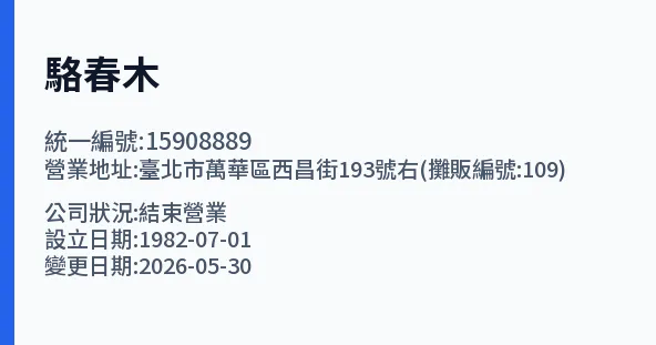 駱春木的照片-統編 15908889(臺北市) 公司登記資料與營業項目詳細圖表