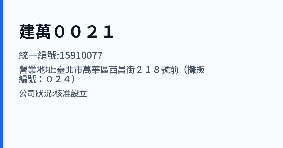 建萬００２１ - 統編 15910077(臺北市) 公司登記資料與營業項目詳細圖表