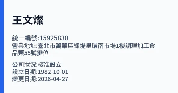 王文燦的照片-統編 15925830(臺北市) 公司登記資料與營業項目詳細圖表