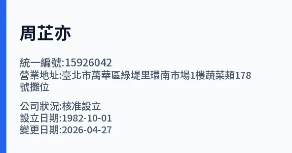 周芷亦的照片-統編 15926042(臺北市) 公司登記資料與營業項目詳細圖表