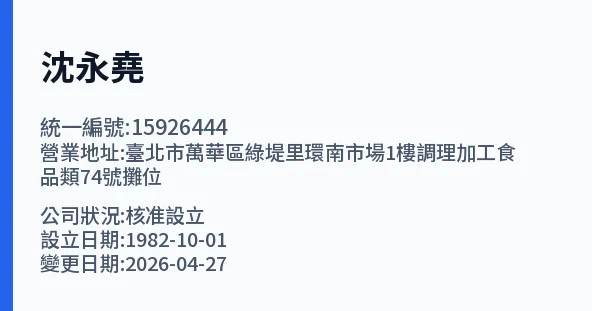 沈永堯的照片-統編 15926444(臺北市) 公司登記資料與營業項目詳細圖表
