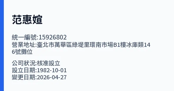范惠媗的照片-統編 15926802(臺北市) 公司登記資料與營業項目詳細圖表