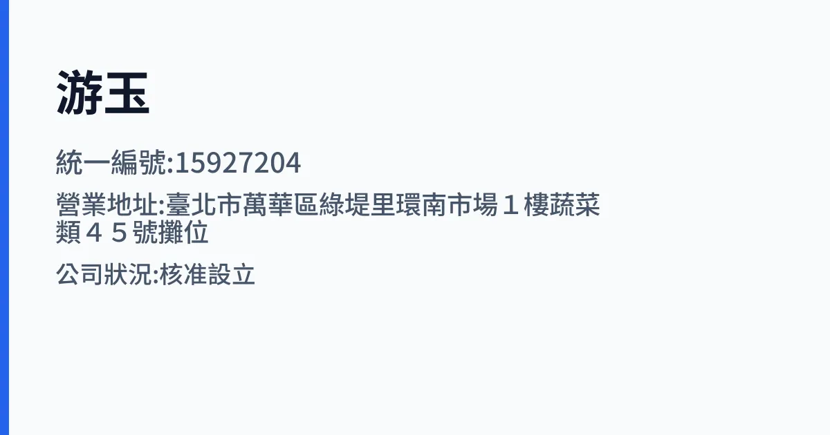 游玉 - 統編 15927204(臺北市) 公司登記資料與營業項目詳細圖表