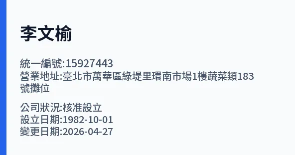 李文榆的照片-統編 15927443(臺北市) 公司登記資料與營業項目詳細圖表