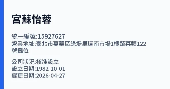 宮蘇怡蓉的照片-統編 15927627(臺北市) 公司登記資料與營業項目詳細圖表